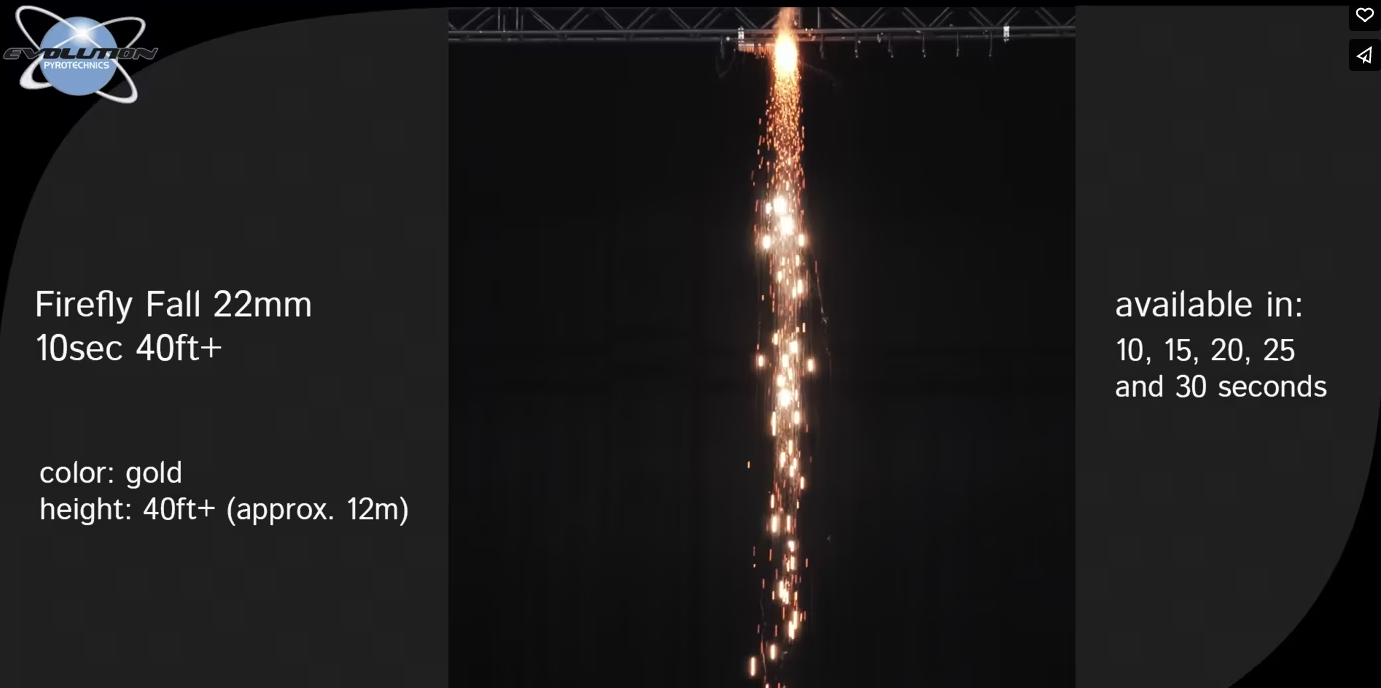 Evolution Firefly Fall 22mm 10sec 40ft+ - Evolution Pyrotechnics