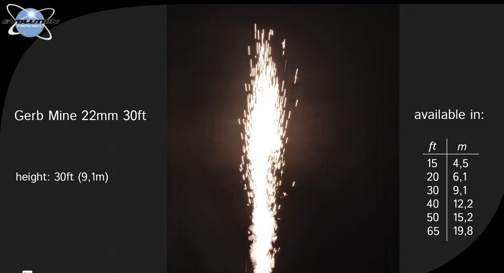 Evolution Gerb Mine 22mm 30ft - Evolution Pyrotechnics